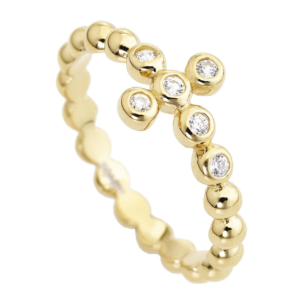 Amen Cross Ring with Crystals - Gold - Olympic Swiss Watch