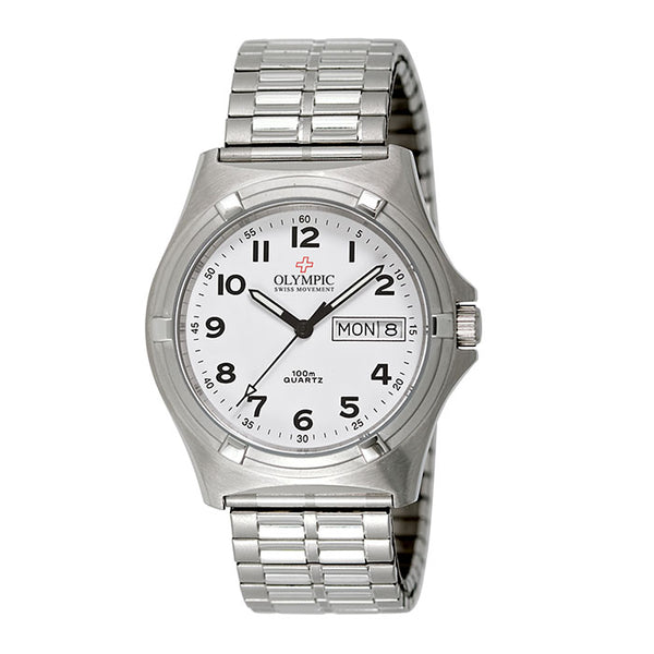 Men's Workwatch - White - Expanding Band - Olympic Swiss Watch